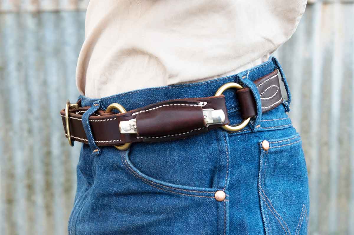 Leather Hobble Belt with Pocket Knife Pouch & Solid Brass Buckle ...